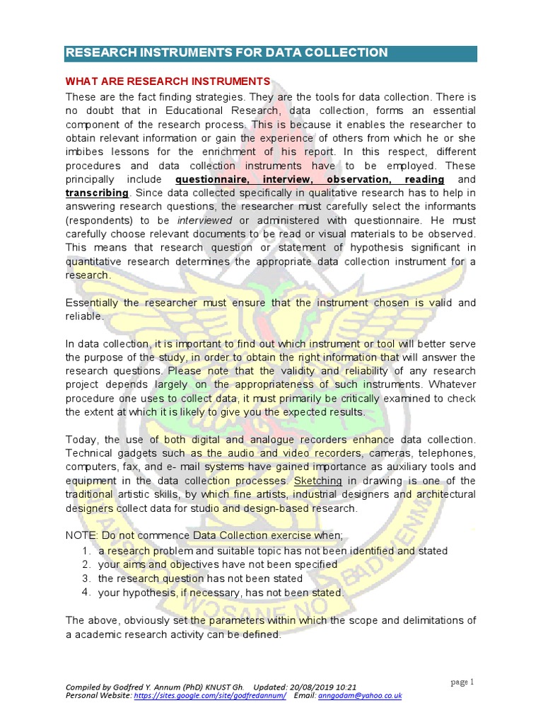 Research Instruments For Data Collection | PDF | Interview | Questionnaire