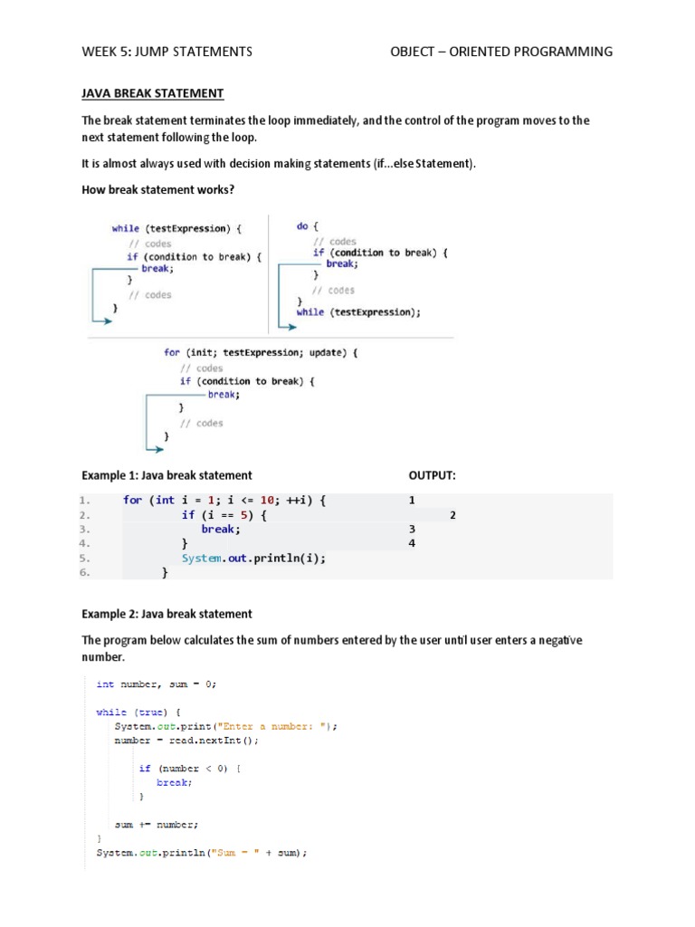Week 5 Jump Statements Object Oriented Programming Java Break Statement Pdf