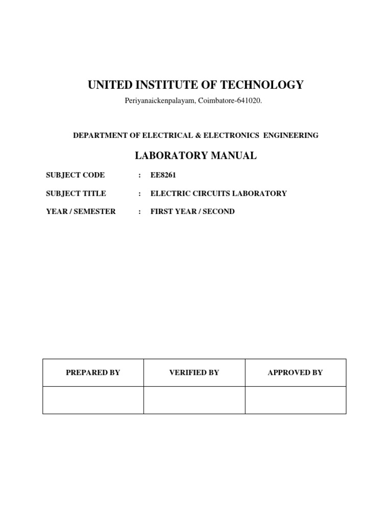 EE8261-Electric Circuits Lab Manual | PDF | Electrical Network | Vacuum ...