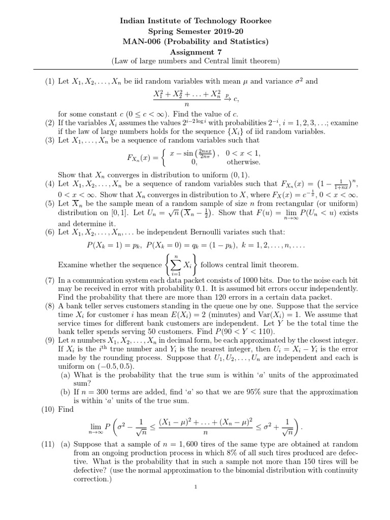 MAN006 Assignment7 PDF | PDF | Probability Theory | Random Variable