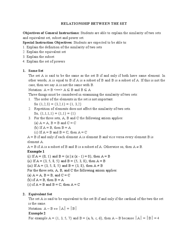 Understanding Set Relationships and Types | PDF | Set (Mathematics ...