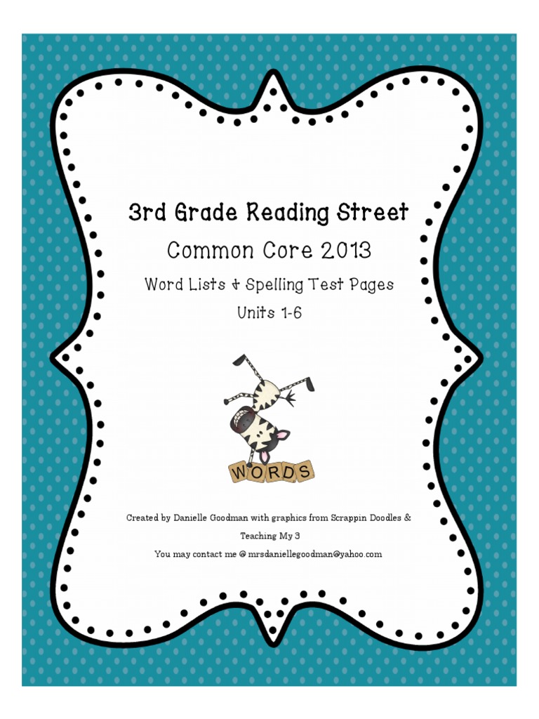 3rd Grade Reading Street Common Core 2013: Word Lists & Spelling Test ...