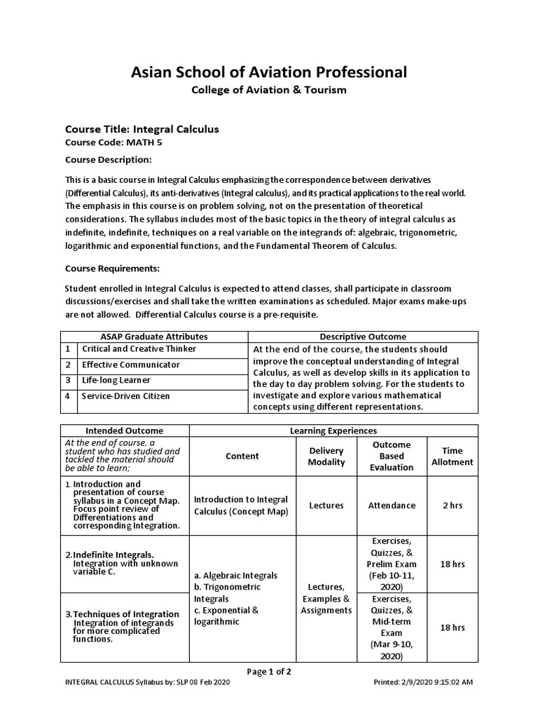 Integ Calculus Syll 101 | PDF | Integral | Calculus