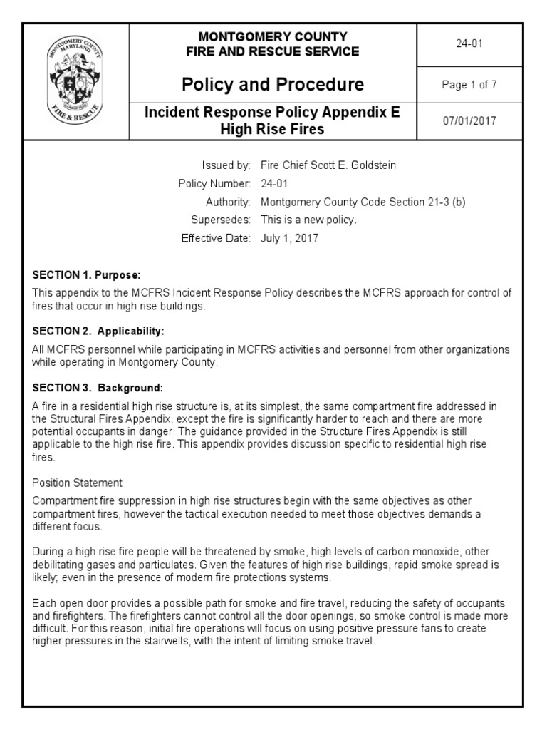 MoCo High Rise Fire SOP 2017 | PDF | Elevator | Firefighter