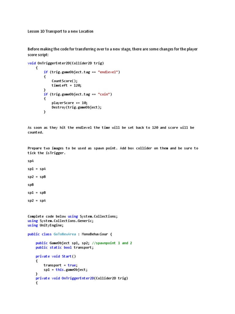 Instructions For Mario Lesson 10 | PDF