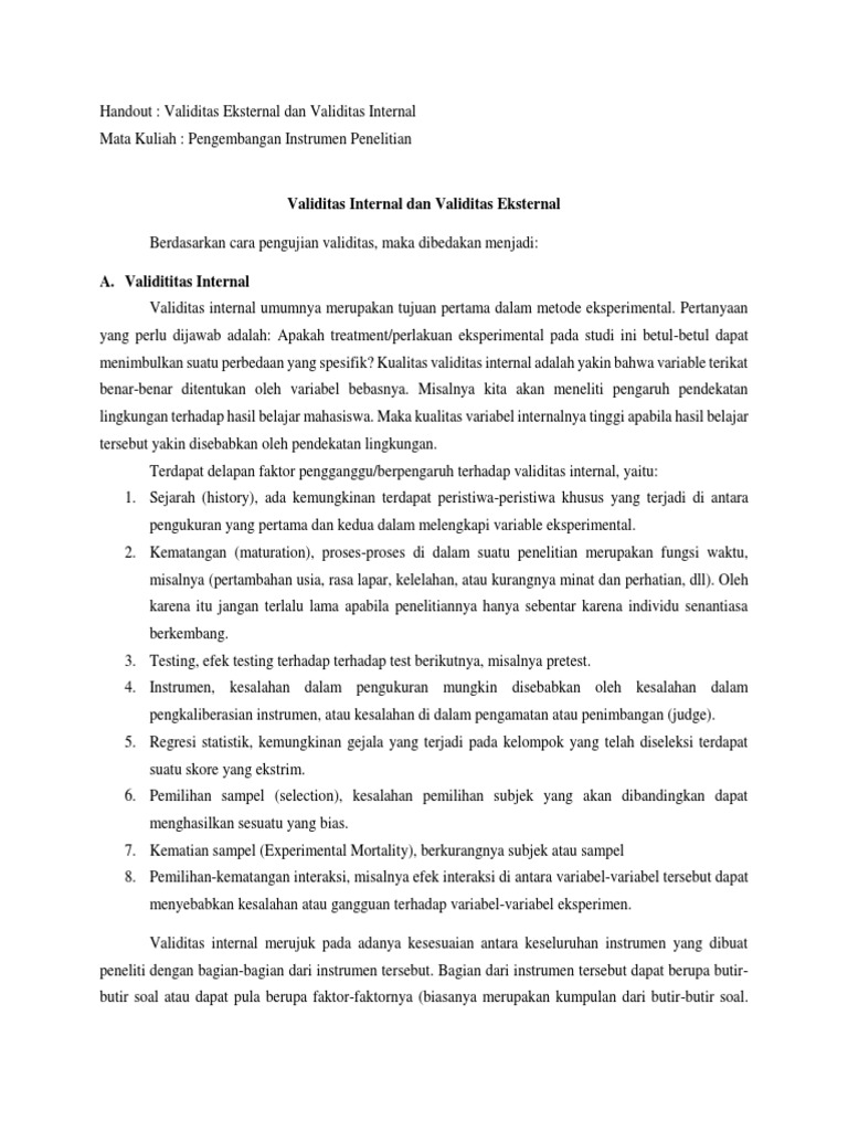 Handout Validitas Internal Dan Eksternal | PDF