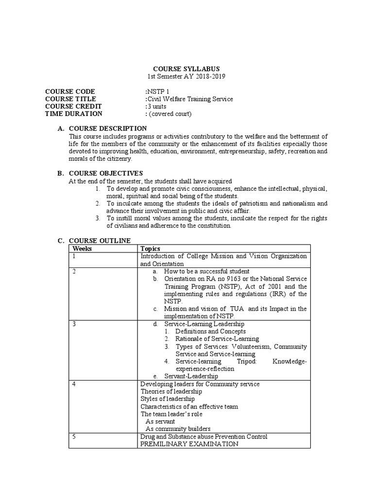 NSTP 1 - Civil Welfare Training Service 1 | PDF | Service Learning ...