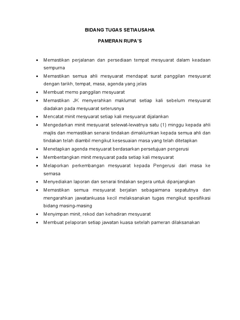 Bidang Tugas Setiausaha | PDF