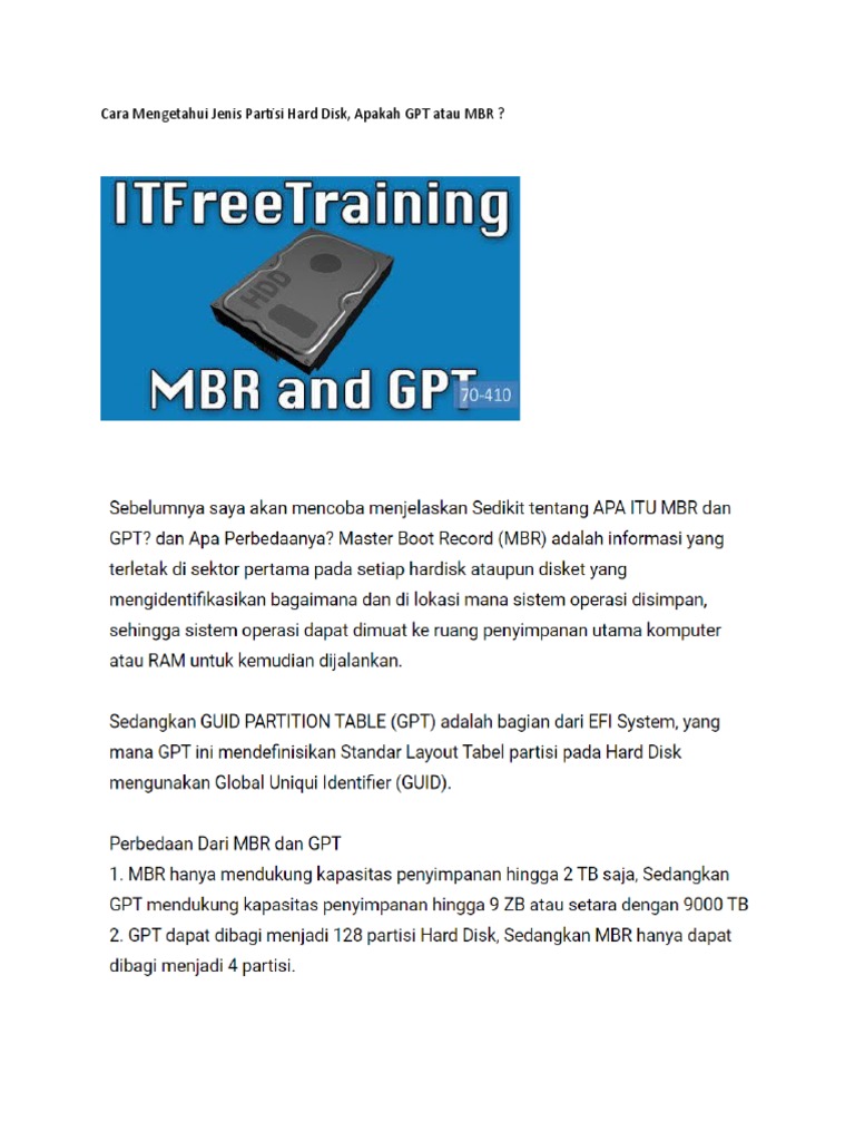 Cara Mengetahui Jenis Partisi Hard Disk | PDF