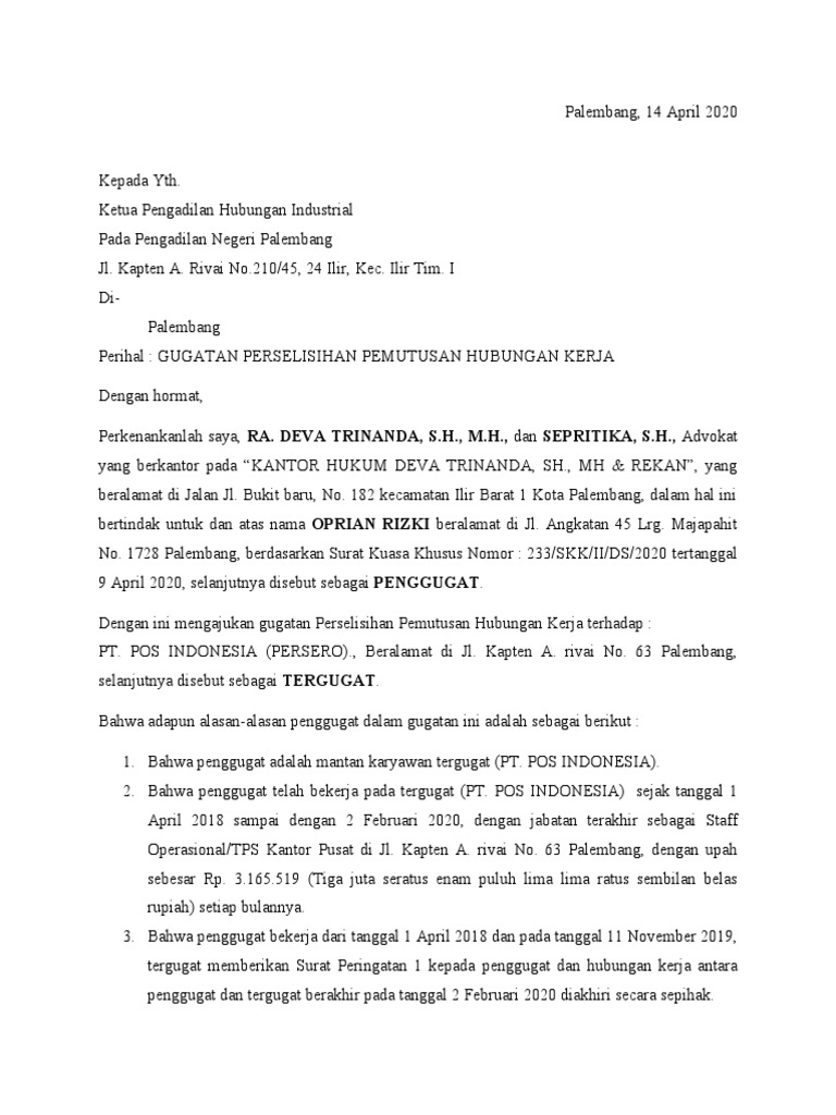 Surat Gugatan Phi | PDF