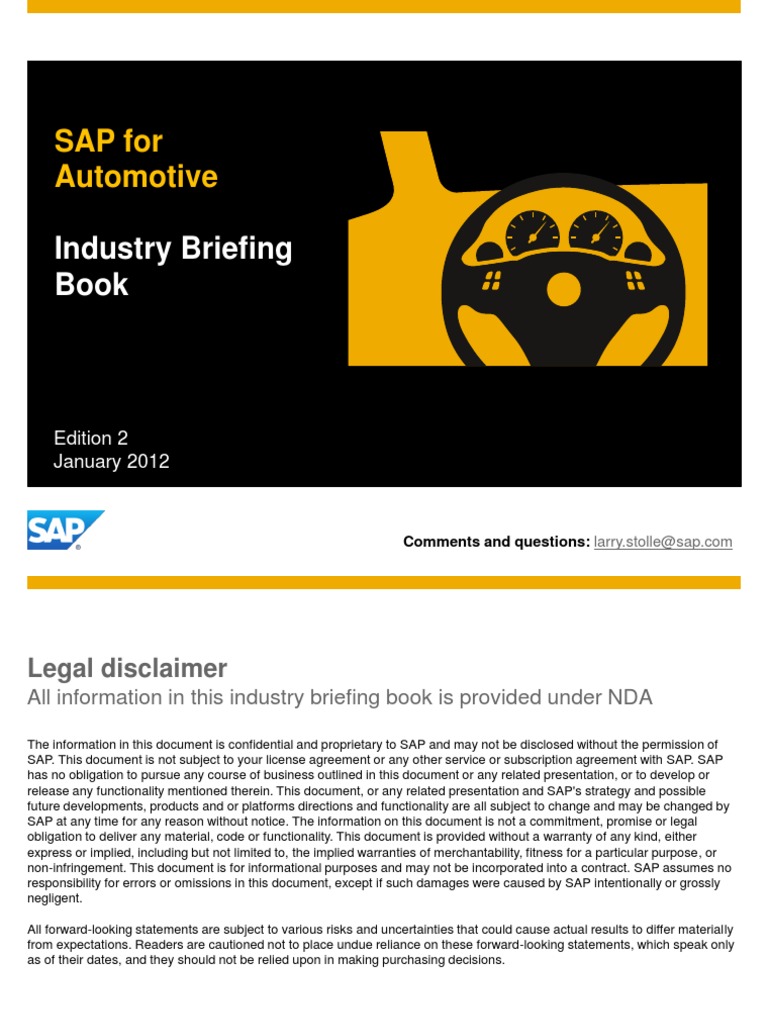 SAP For Automotive: Industry Briefing Book | PDF | Innovation | Sap Se