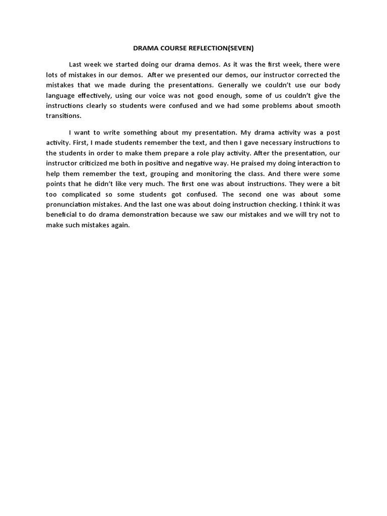 Drama Course Reflection | PDF | Career & Growth | Language Arts ...