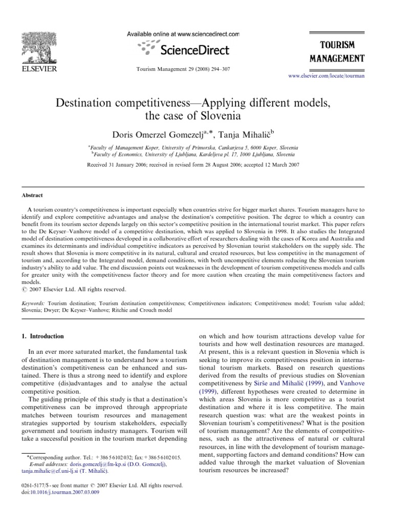 Destination Competitiveness - Applying Different Models | PDF ...