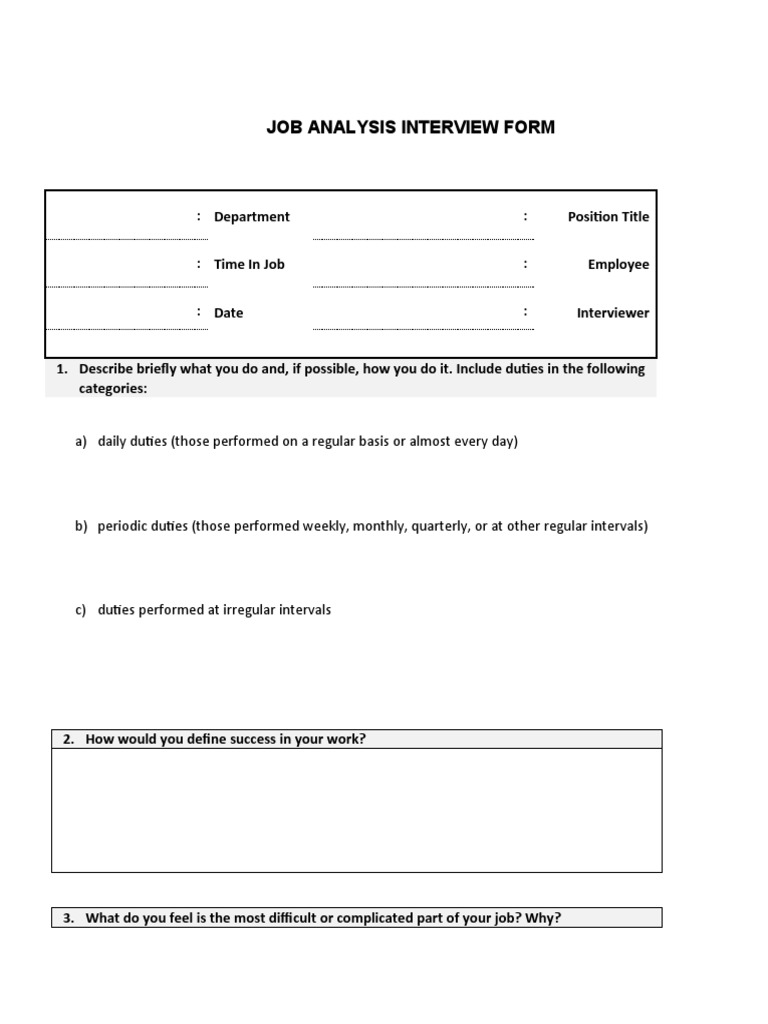 Job Analysis Interview Form Template | PDF | Economies | Cognition