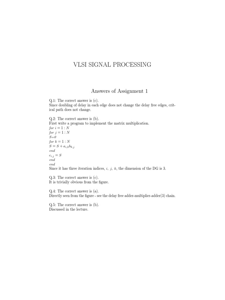 Vlsi Signal Processing: Answers of Assignment 1 | PDF