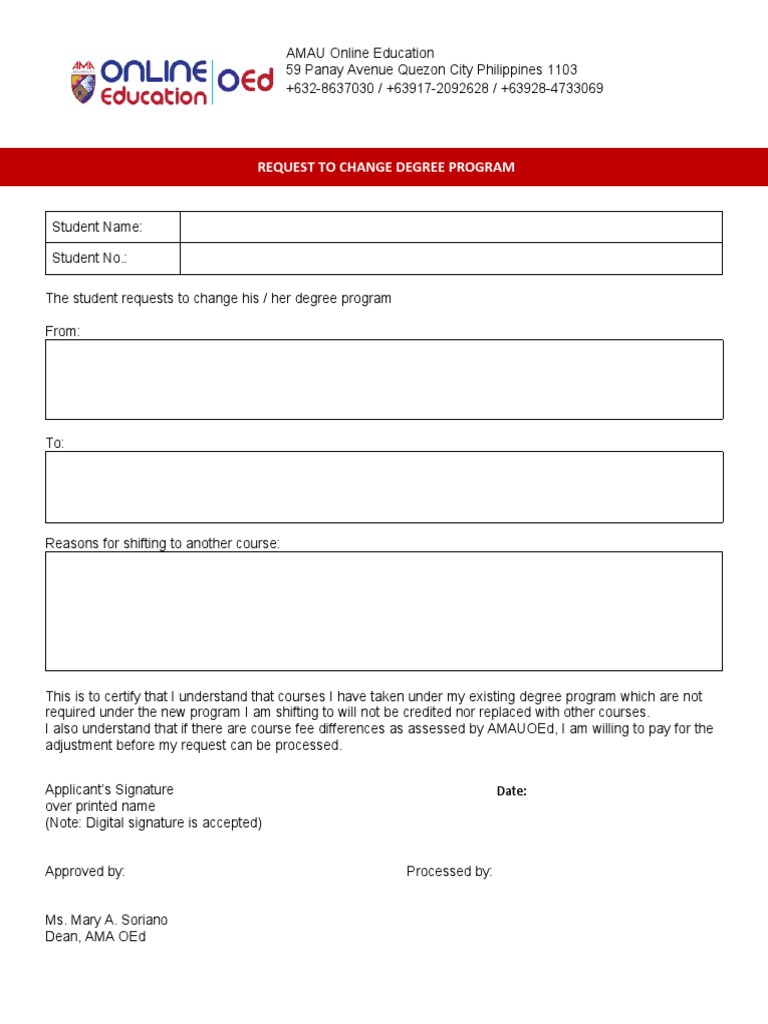 Degree Program Change Request Form | PDF