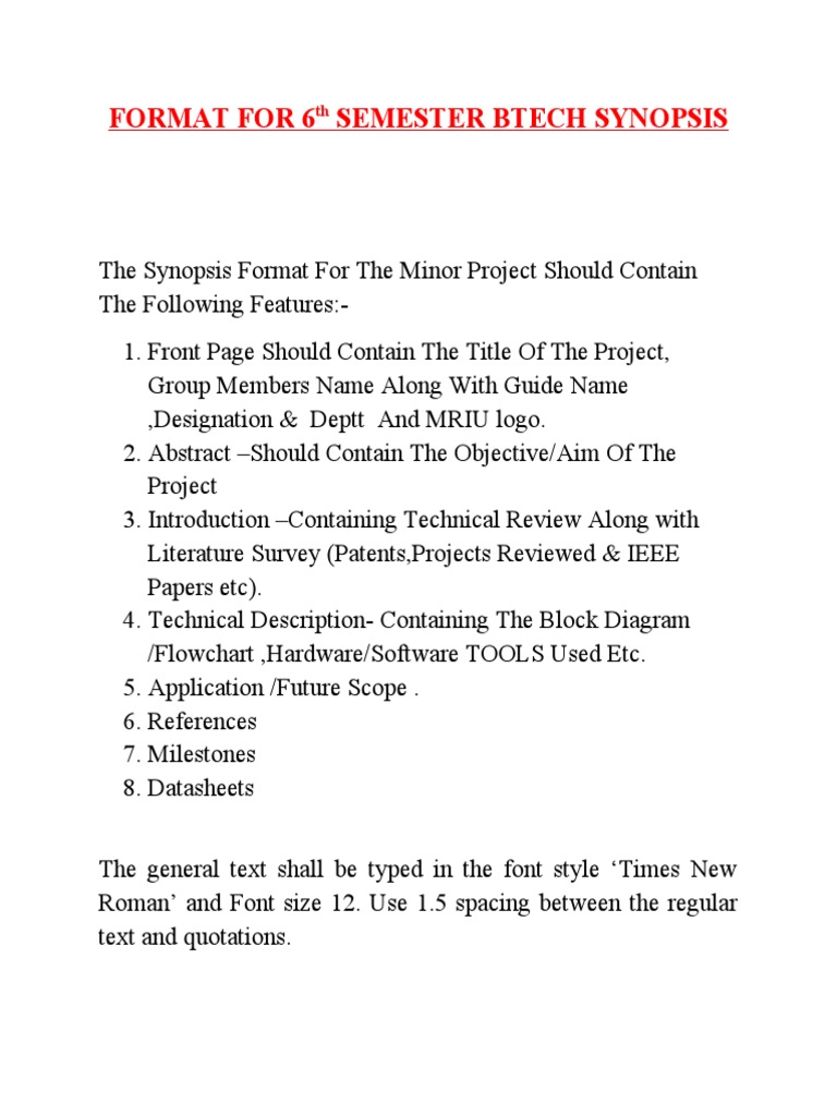 FORMAT FOR 6th SEMESTER BTECH SYNOPSIS | PDF | Engineering | Computing