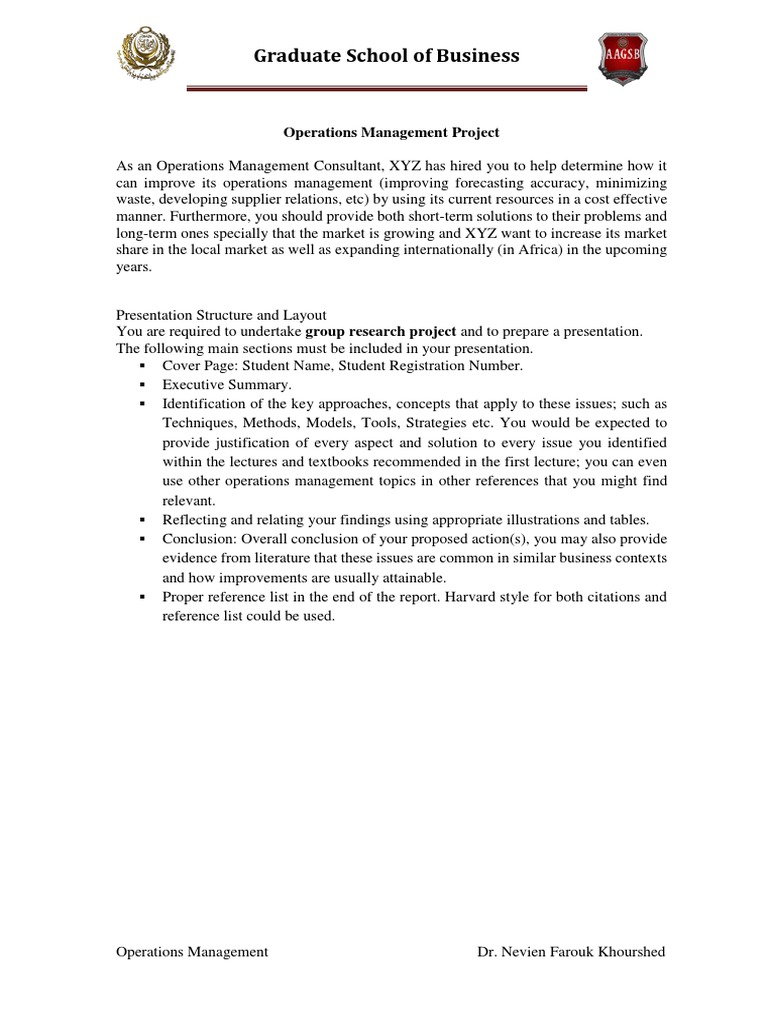 Graduate School of Business: Operations Management Project | PDF ...