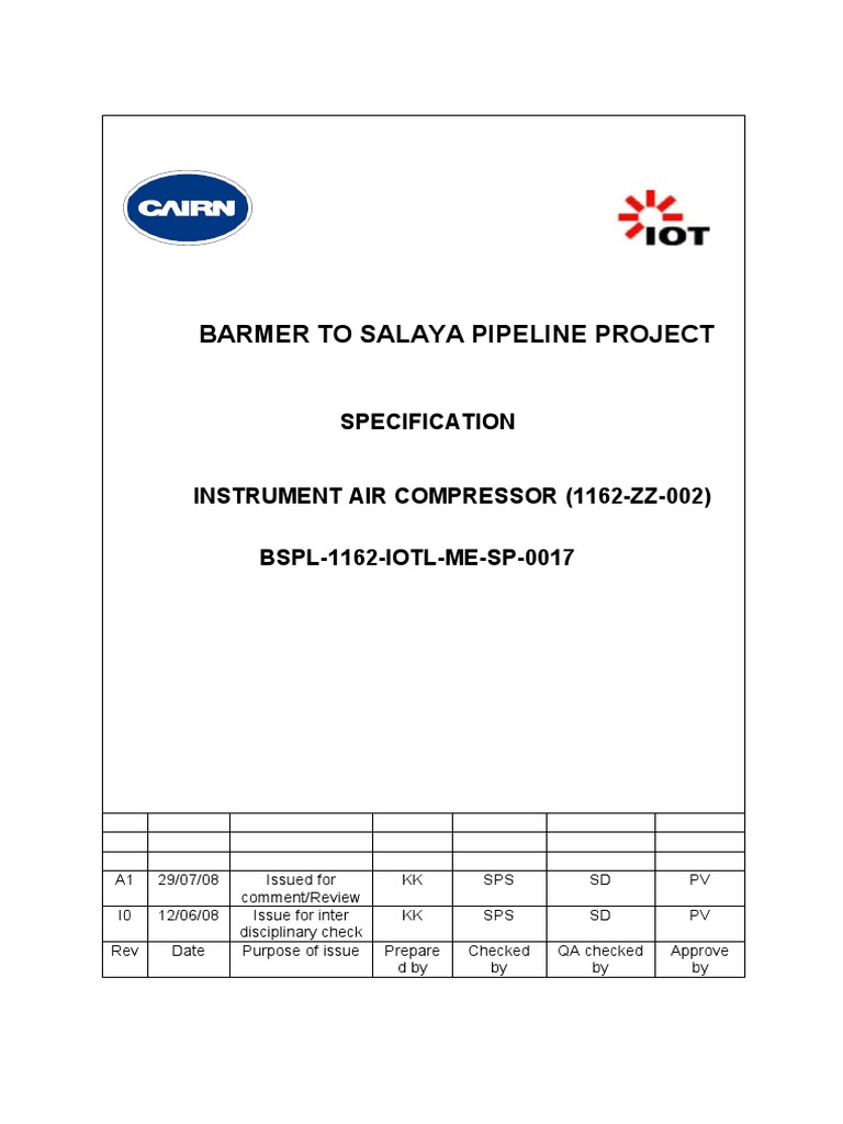 Mechanical Specification - Instrument Air Compressor | PDF ...