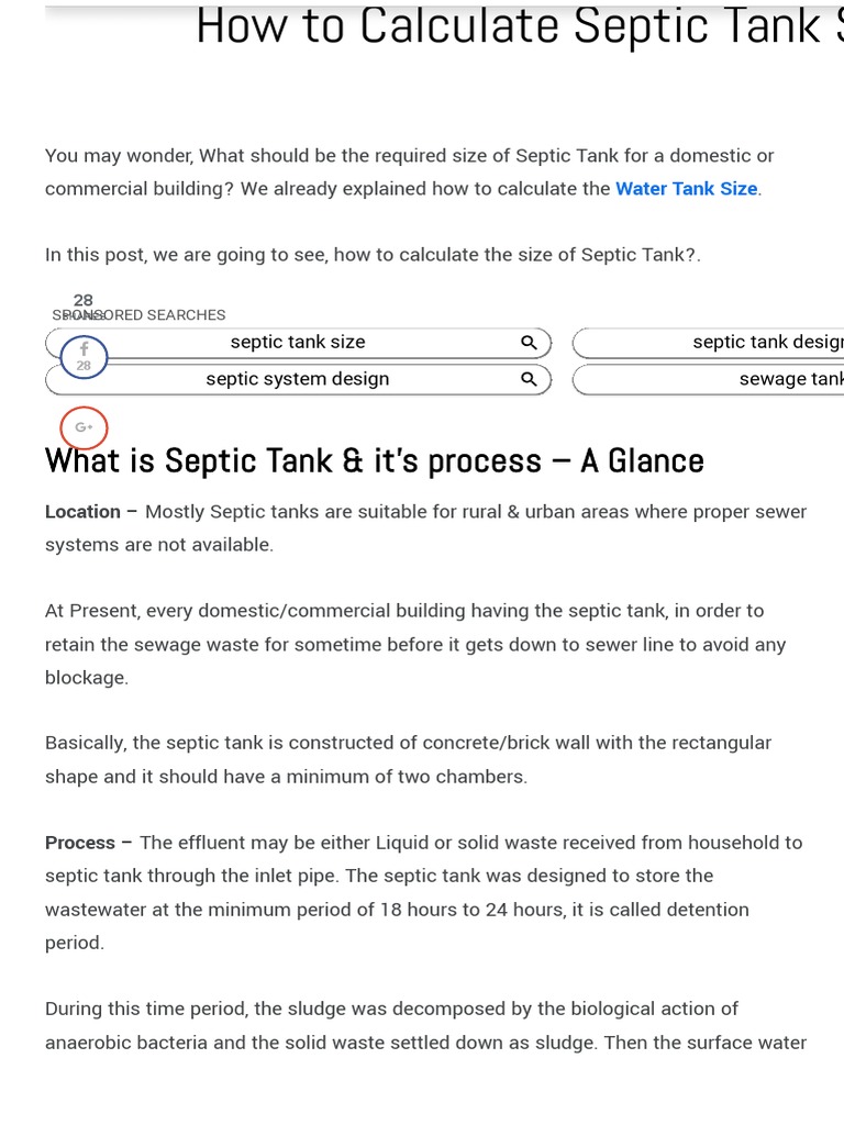 Septic Tank Size Calculation Guide | PDF | Septic Tank | Sewage Treatment
