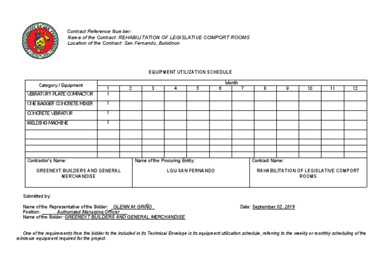 Equipment Utilization Schedule | PDF