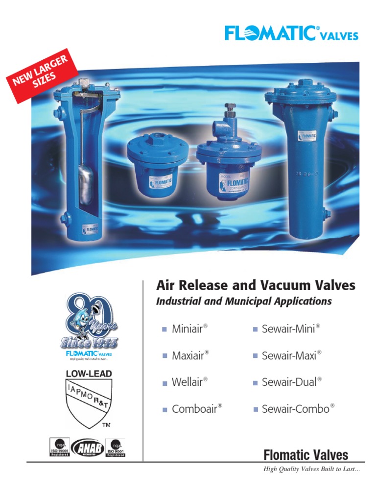 Air Release and Vacuum Valves: NEW Larger Sizes | PDF | Valve | Pump