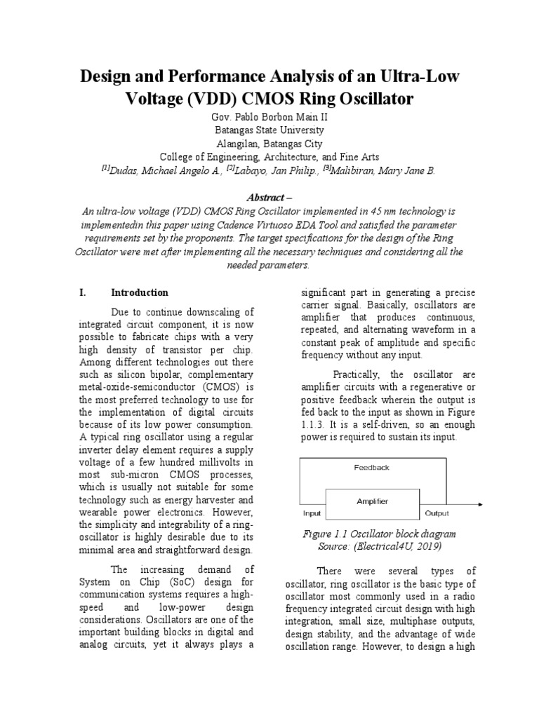 Design and Performance Analysis of An Ultra-Low Voltage (VDD) CMOS Ring ...