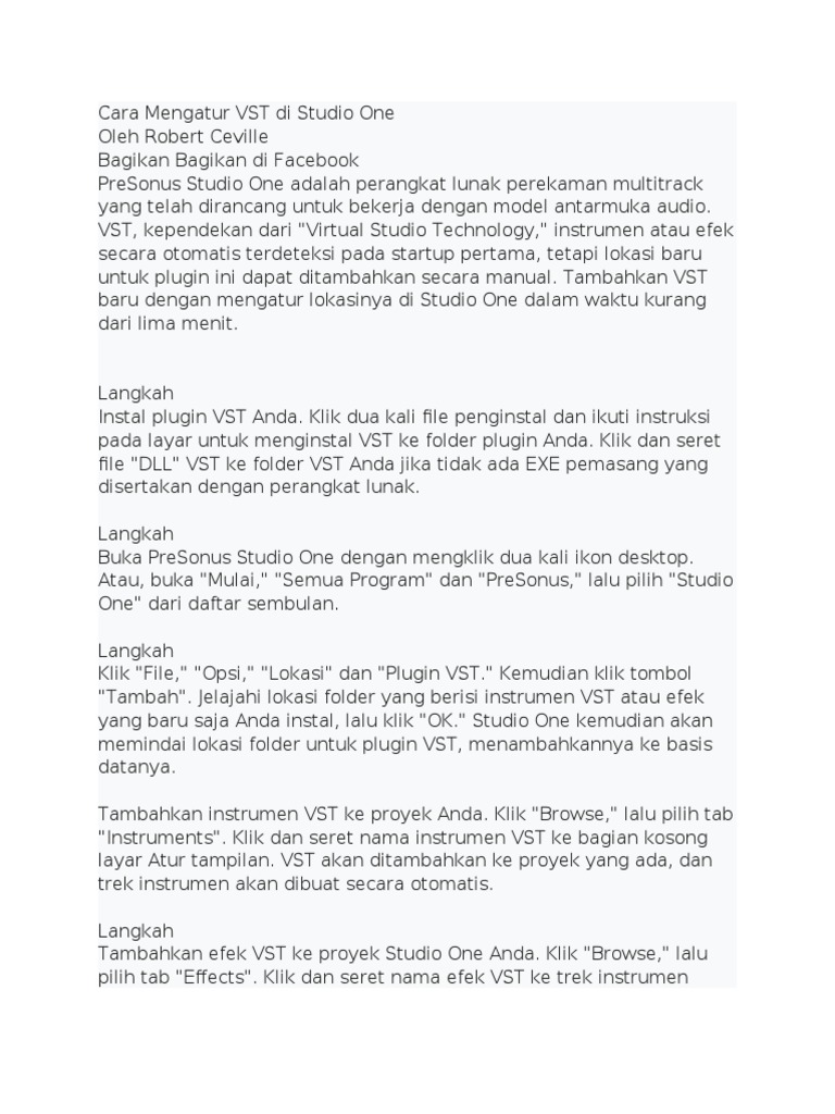Cara Mengatur VST Di Studio One | PDF