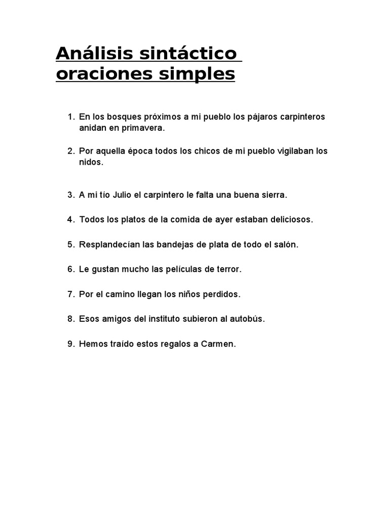 Análisis Sintáctico Oraciones Simples | PDF