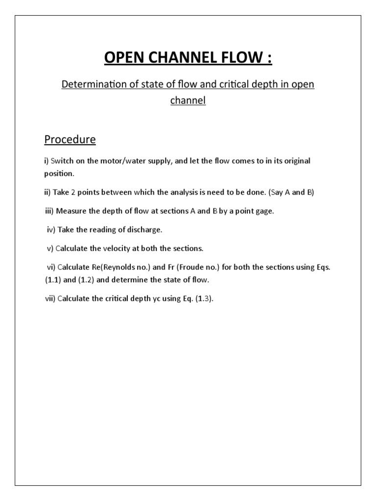 Open Channel Flow Procedure | PDF