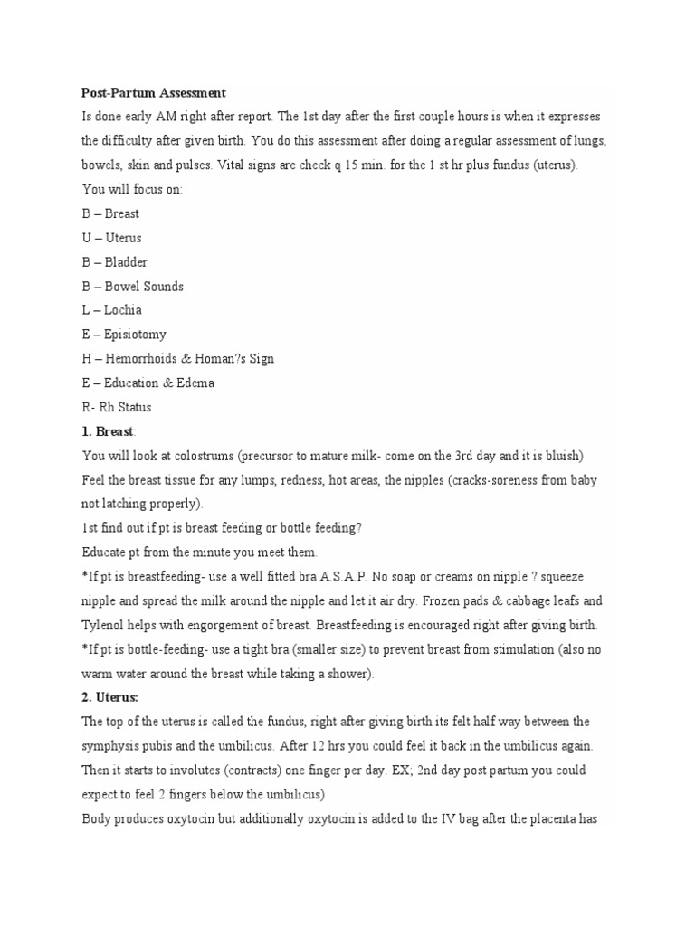 Postpartum Assessment | PDF | Postpartum Period | Childbirth