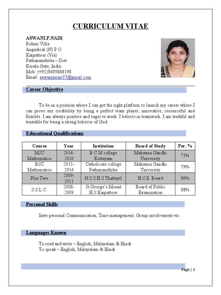 A Concise and Insightful Curriculum Vitae Highlighting Educational Qualifications, Skills ...