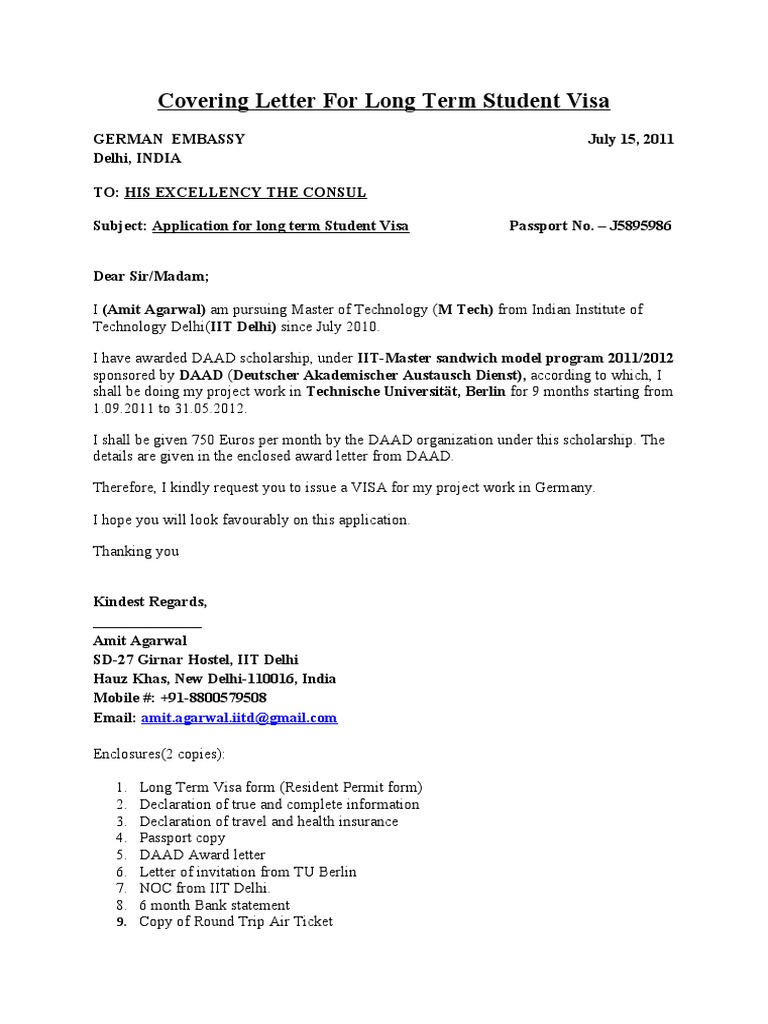 Visa Sample Cover Letter | PDF