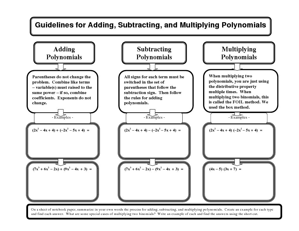 Adding Subtracting Multiplying Polynomials Worksheet Pdf Adding And