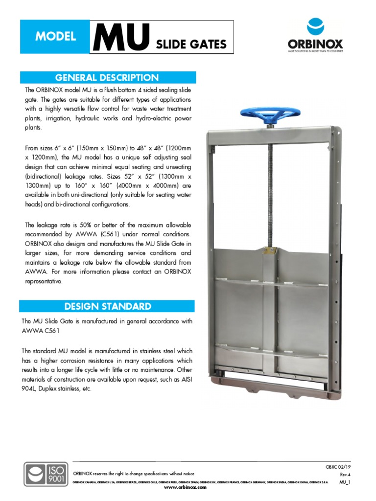 ORBINOX Model MU Slide Gates: Technical Specifications and Design ...