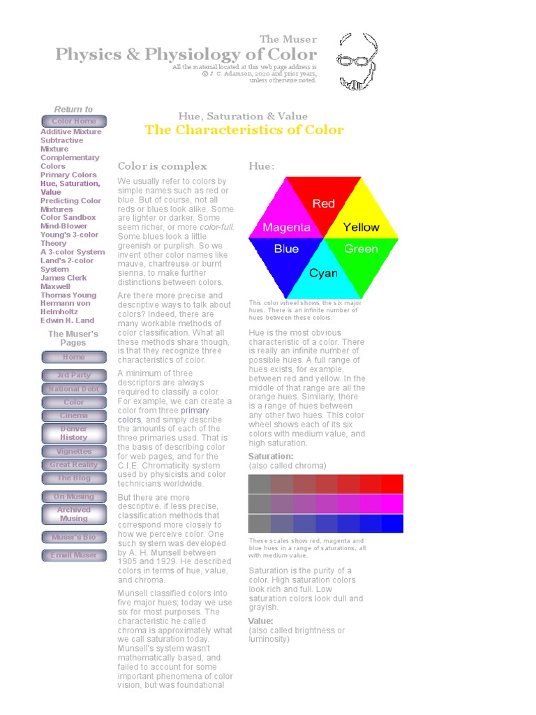 Hue, Saturation & Value-The Characteristics of Color. | PDF | Hue | Color