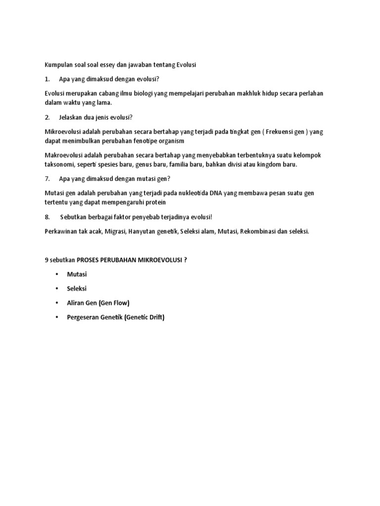 Kumpulan Soal Soal Essey Dan Jawaban Tentang Evolusi Mkro | PDF