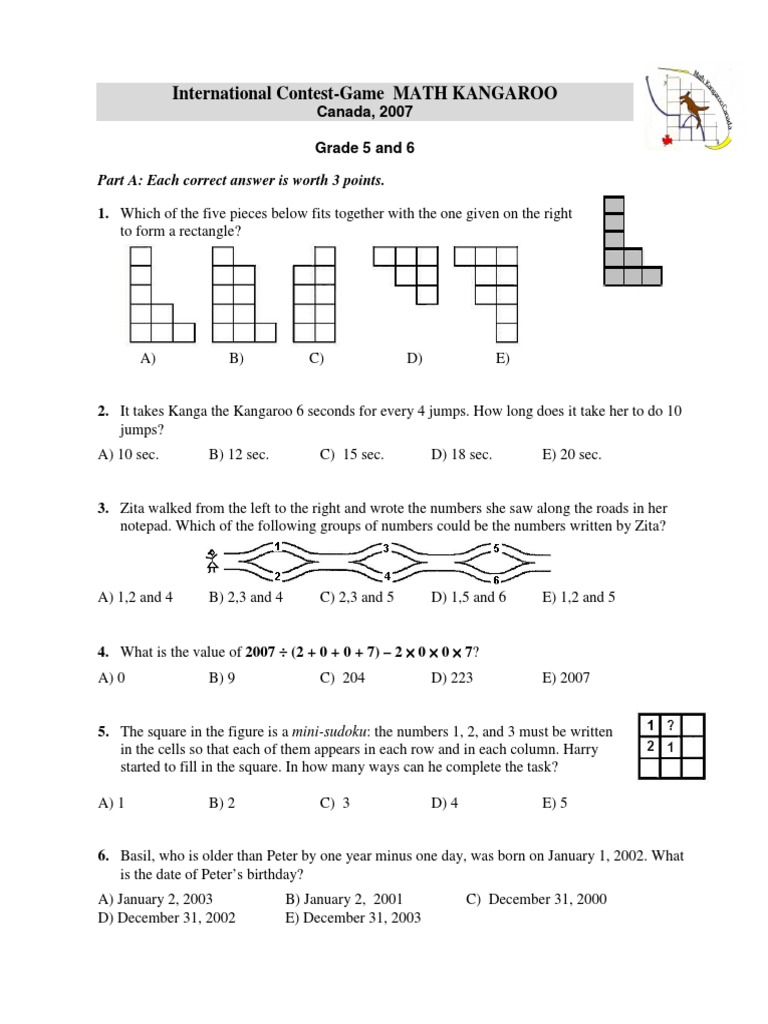 International Contest-Game MATH KANGAROO: Part A: Each Correct Answer ...