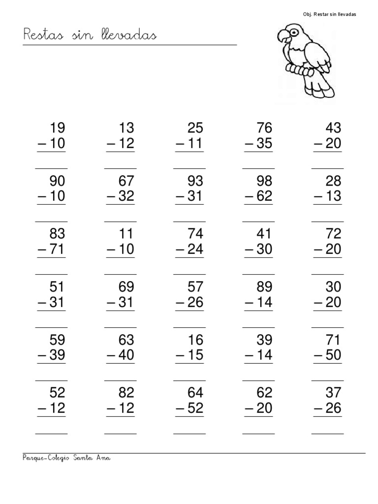 Restas Sin Llevadas para Primer Grado | PDF