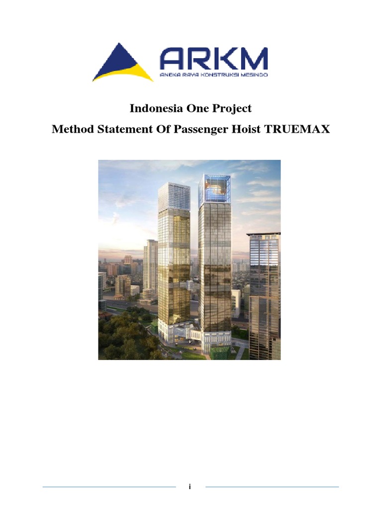 Method Statement of Passenger Hoist Indonesia 1 Project 1-08-2018 | PDF | Crane (Machine) | Elevator
