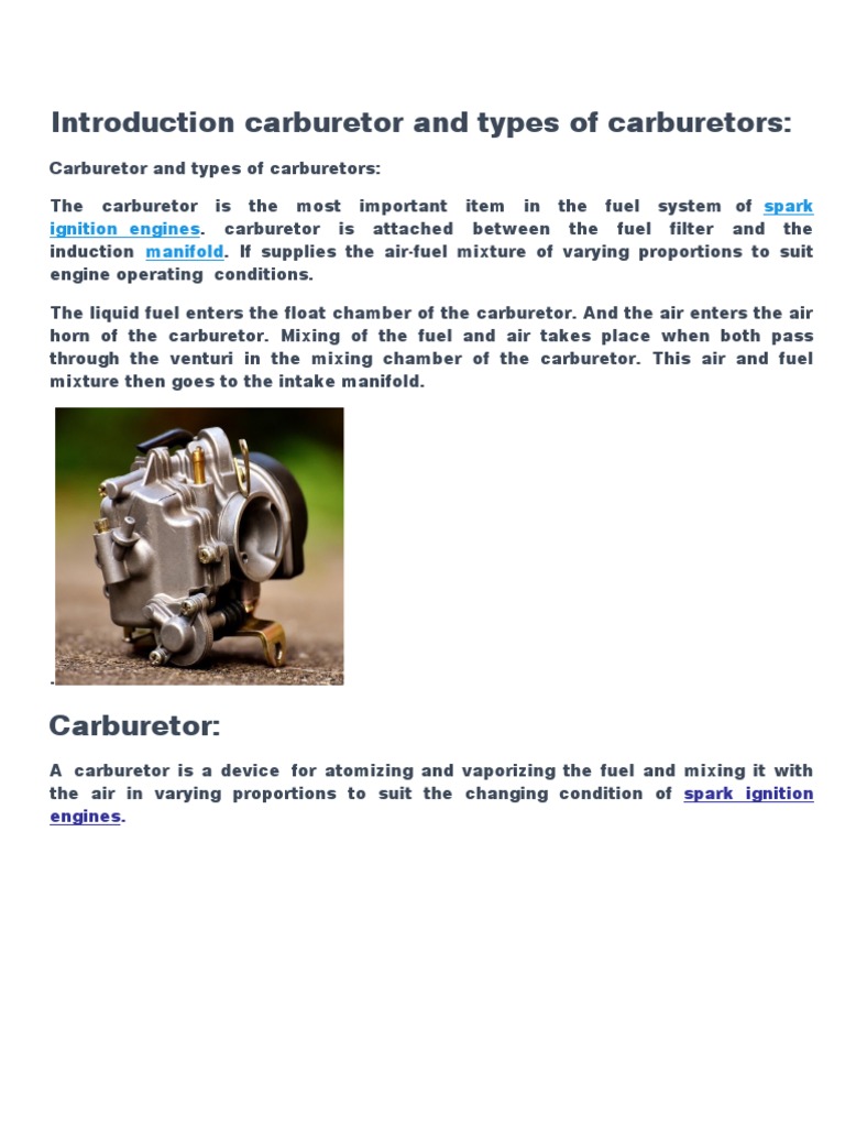 Introduction Carburetor and Types of Carburetors:: Spark Ignition ...