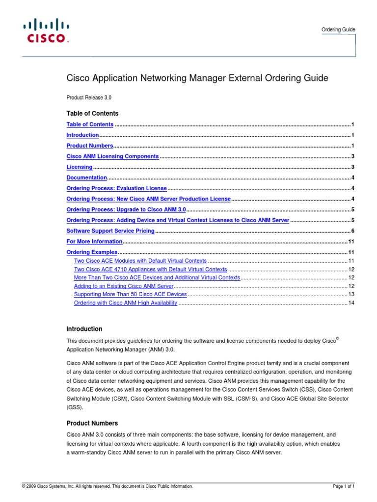Cisco Application Networking Manager External Ordering Guide | PDF ...