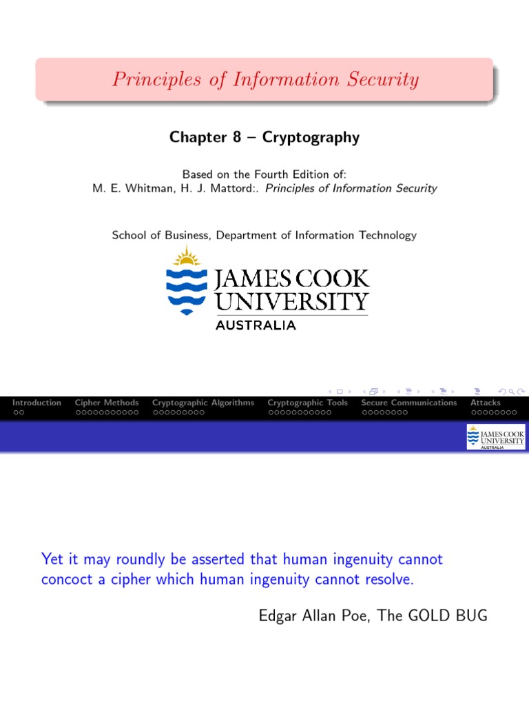 Principles of Information Security: Chapter 8 - Cryptography | PDF | Cryptography | Encryption