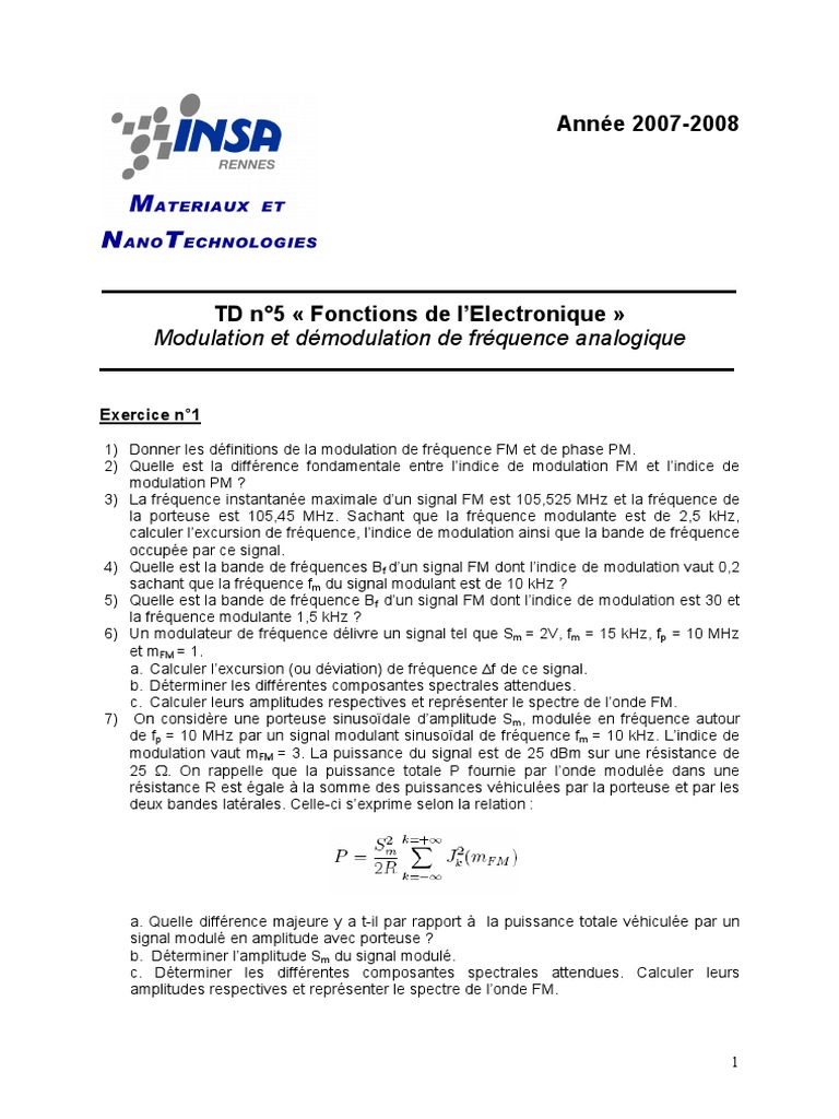 TD5 PDF | PDF | Modulation de fréquence | Modulation