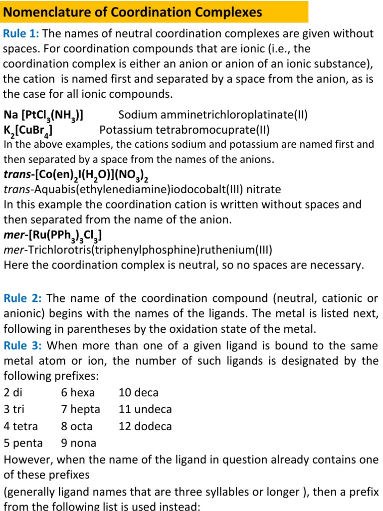Nomenclature Of Coordination Complexes Pdf Pdf Coordination Complex