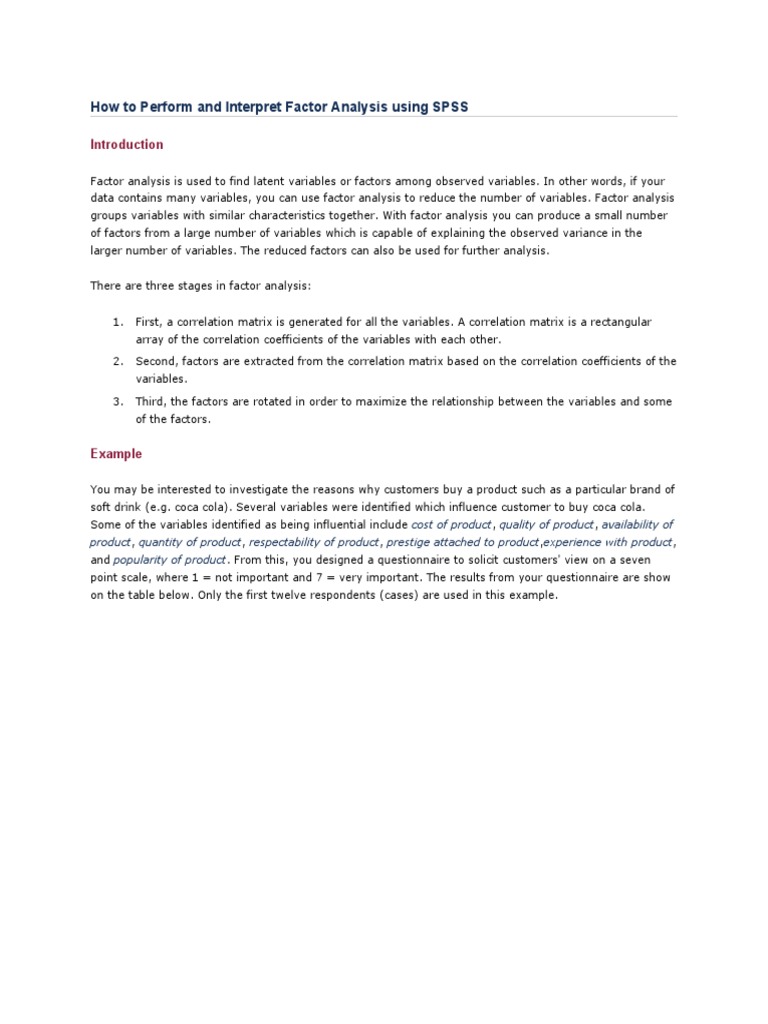 How To Perform and Interpret Factor Analysis Using SPSS | PDF | Factor Analysis | Correlation ...