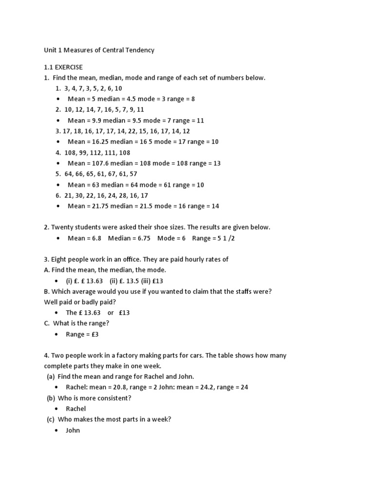 Unit 1 Measures of Central Tendency | PDF | Mean | Mode (Statistics)