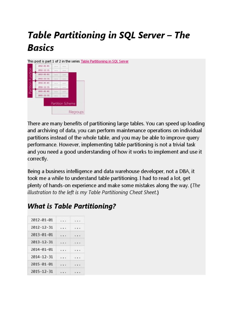 An Introduction To Table Partitioning In Sql Server Concepts Components And Implementation