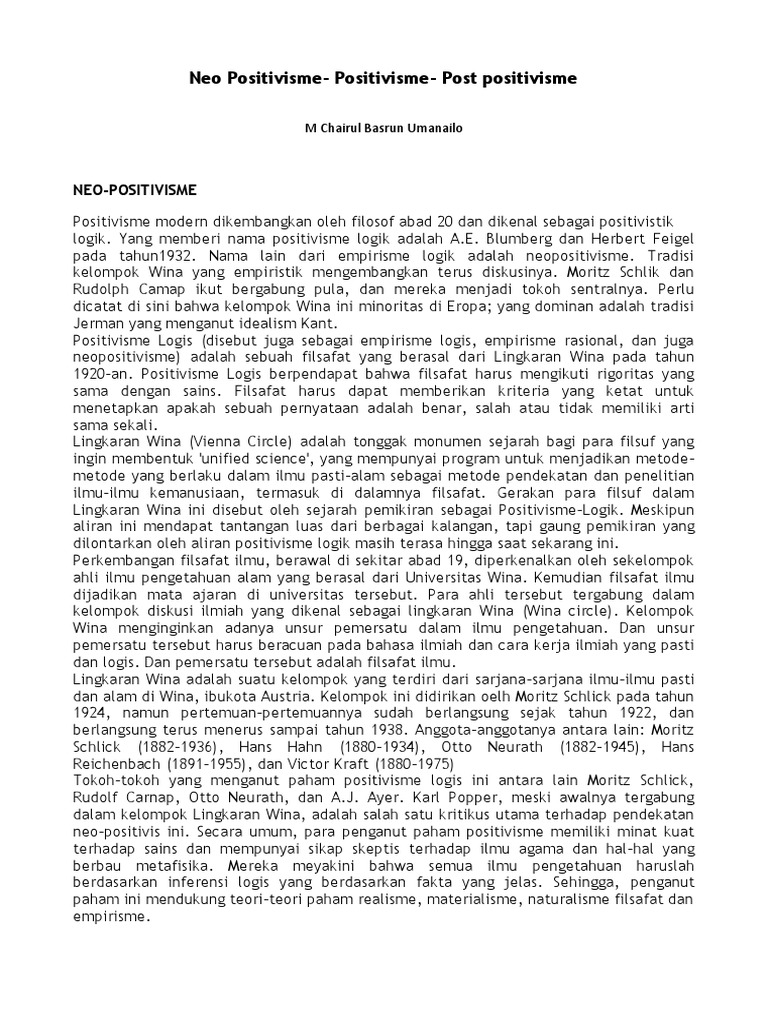 Sejarah dan Prinsip Neo-Positivisme Filsafat | PDF | Ilmu Sosial | Filsafat