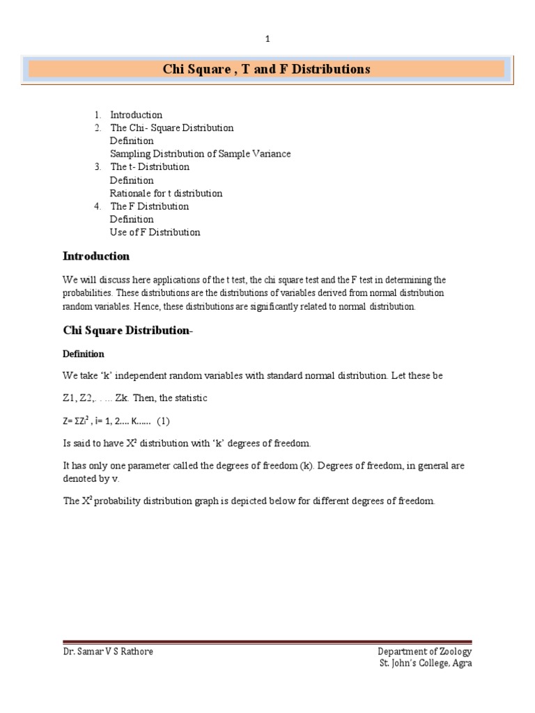 F Test T Test Chi Square Test | PDF | Normal Distribution | Chi Squared ...